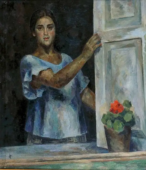 Dievča pri okne (Raisa Idelson). (1926). Autor: Robert Rafailovich Falk.