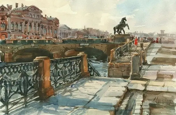 Kënschtler Sergei Alekseev. Faszinéierend Aquarell