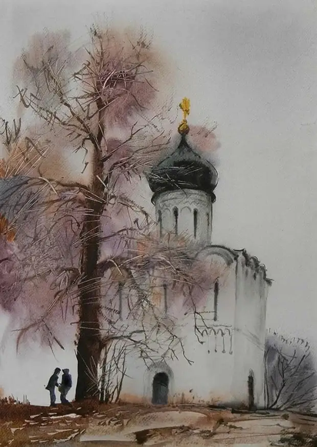 Artista Vladimir Goryachev. Vals de nieve al son de campanas