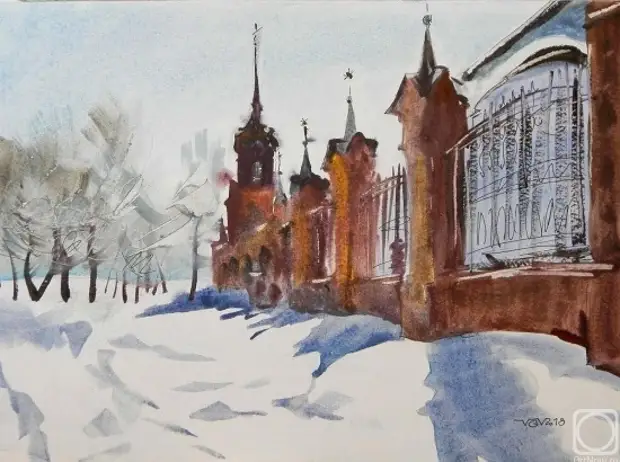 Artista Vladimir Goryachev. Vals de nieve al son de campanas