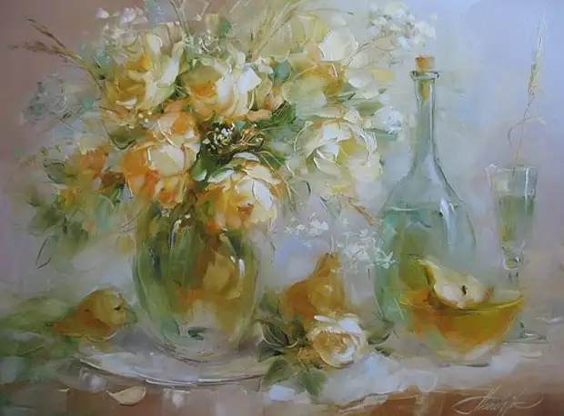 Artista Anna Khomchik. Deja que las flores me fascinen