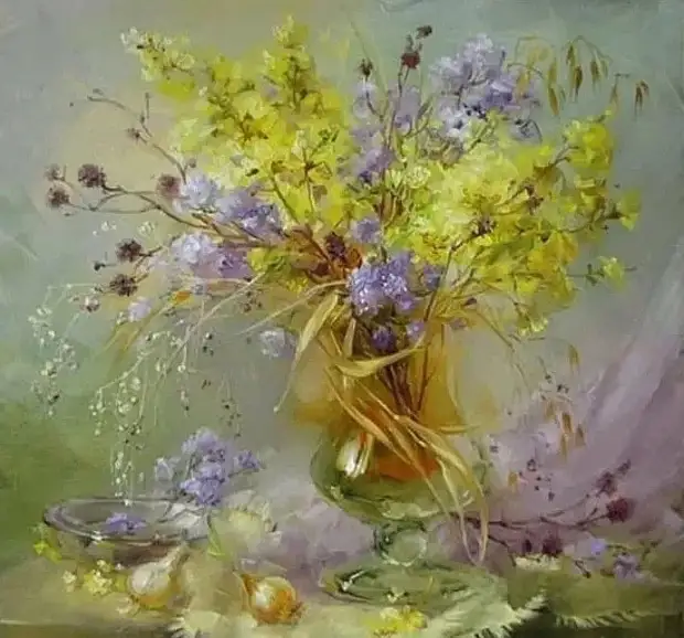 Artista Anna Khomchik. Deja que las flores me fascinen