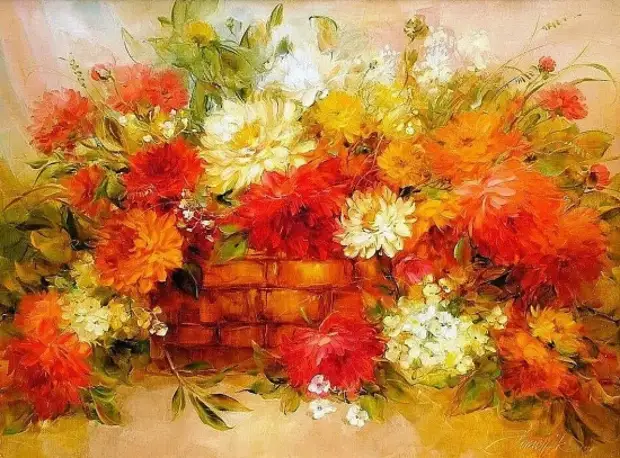 Artista Anna Khomchik. Deja que las flores me fascinen