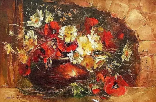 Artista Anna Khomchik. Deja que las flores me fascinen