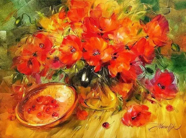 Artista Anna Khomchik. Deja que las flores me fascinen