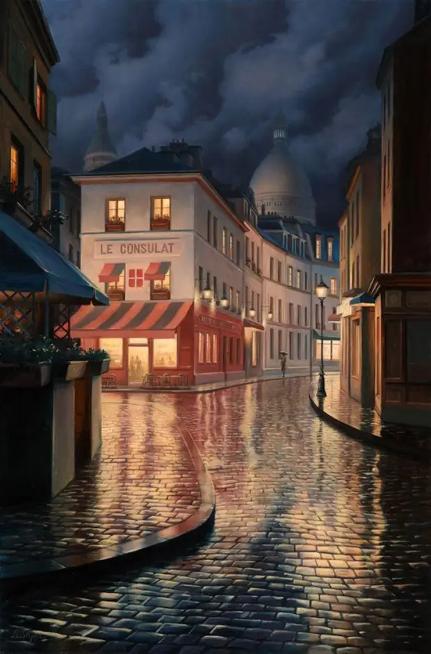 Şehirde yağmur Evgeny Lushpin, sonbahar, sanatçı