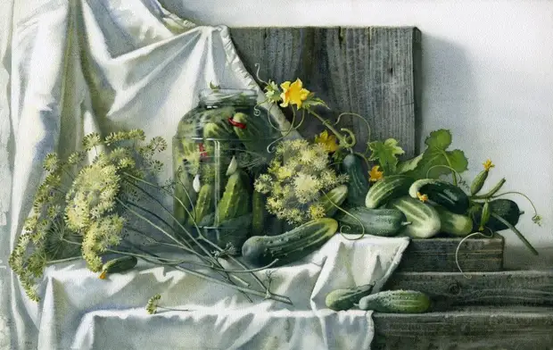 Watercolors by the artist Bazanova Elena. Part 1. Still lifes with vegetables and mushrooms