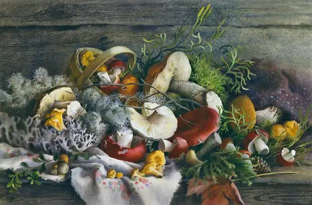 Watercolors by the artist Bazanova Elena. Part 1. Still lifes with vegetables and mushrooms