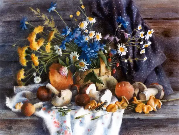 Watercolors by the artist Bazanova Elena. Part 1. Still lifes with vegetables and mushrooms