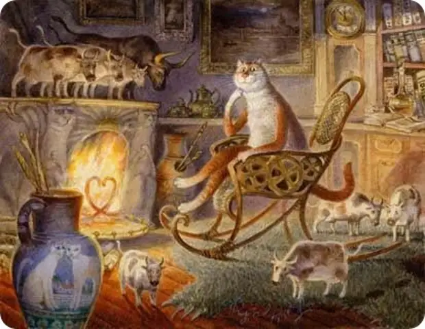 De wrâld fan katten fan artyst Vladimir Rumyantsev