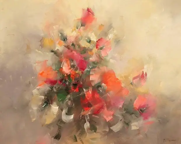 Kunstner Vitaly Trubanov. Fantastiske blomsterbuketter