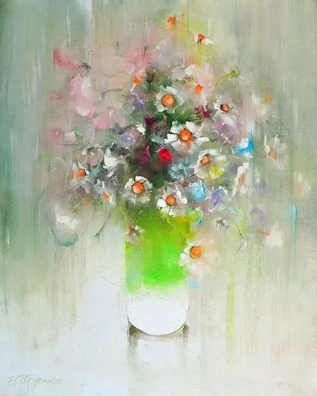 Kunstner Vitaly Trubanov. Fantastiske blomsterbuketter