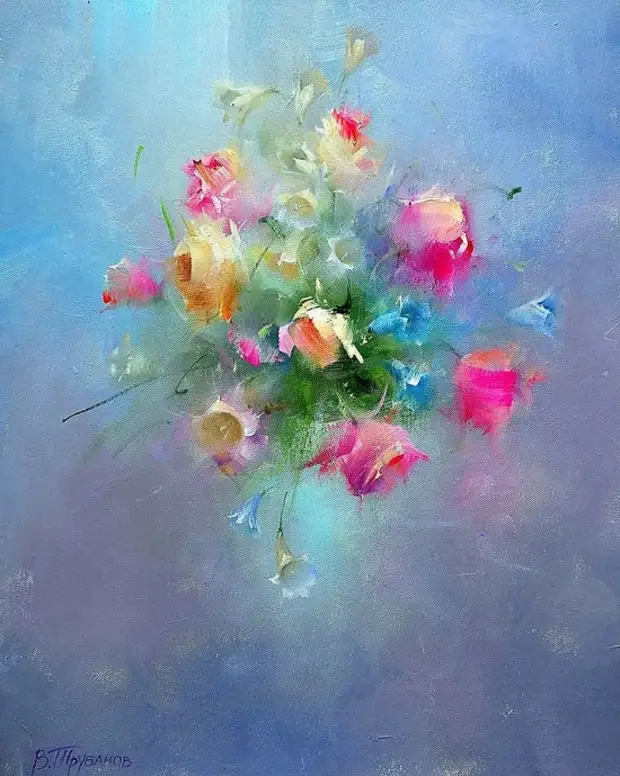 Kunstner Vitaly Trubanov. Fantastiske blomsterbuketter