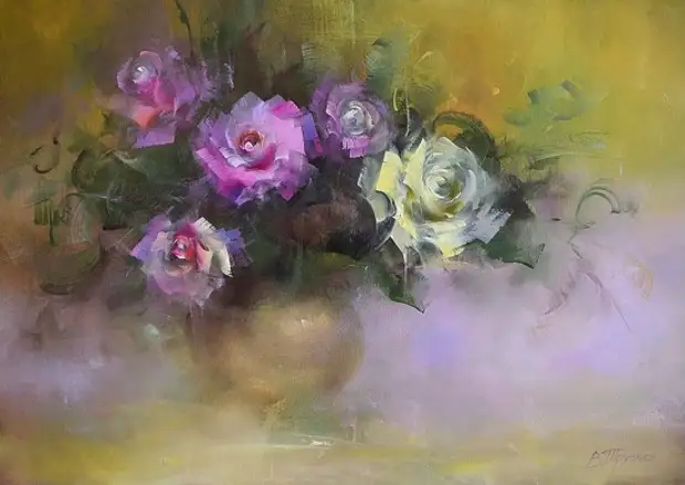 Kunstner Vitaly Trubanov. Fantastiske blomsterbuketter