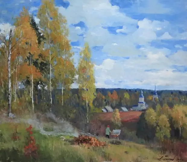 HERFST IN YN RUSSISKE PROVINSJE. ARTIST AZAT GALIMOV (RUSLAND, 1958)