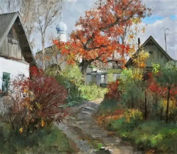 AUTUMN YN DARPARIAETH RWSIAIDD. ARTIST AZAT GALIMOV (RUSSIA, 1958)