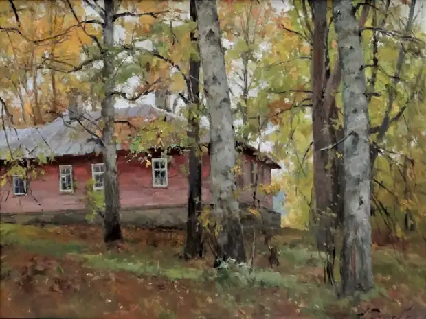 AUTUMN YN DARPARIAETH RWSIAIDD. ARTIST AZAT GALIMOV (RUSSIA, 1958)