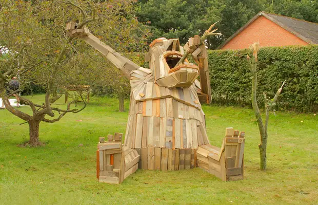 Giant wood waste sculptures wood, board, sculpture