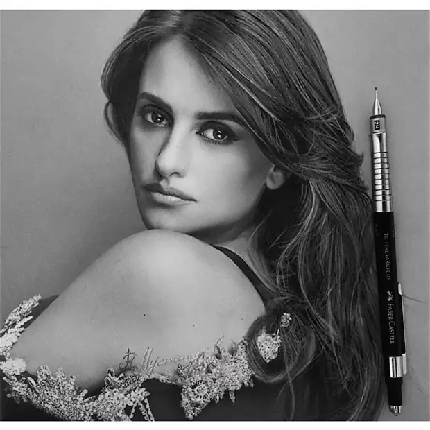 Retrato de Penélope Cruz Ruslan Mustapaev, dibujo, artista