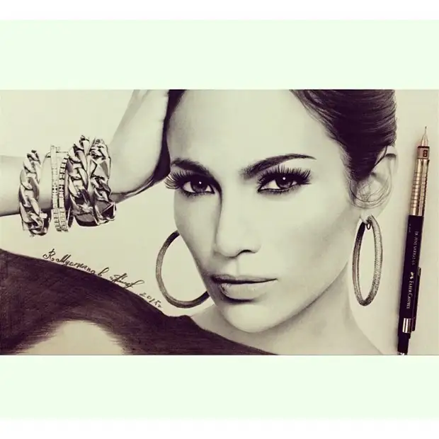 Jennifer Lopez Ruslan Mustapaev, drawing, artist