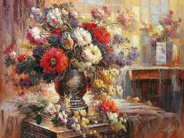 Künstler Alexey Khlebnikov. Im Land der Blumen und rosa Sonnenuntergänge