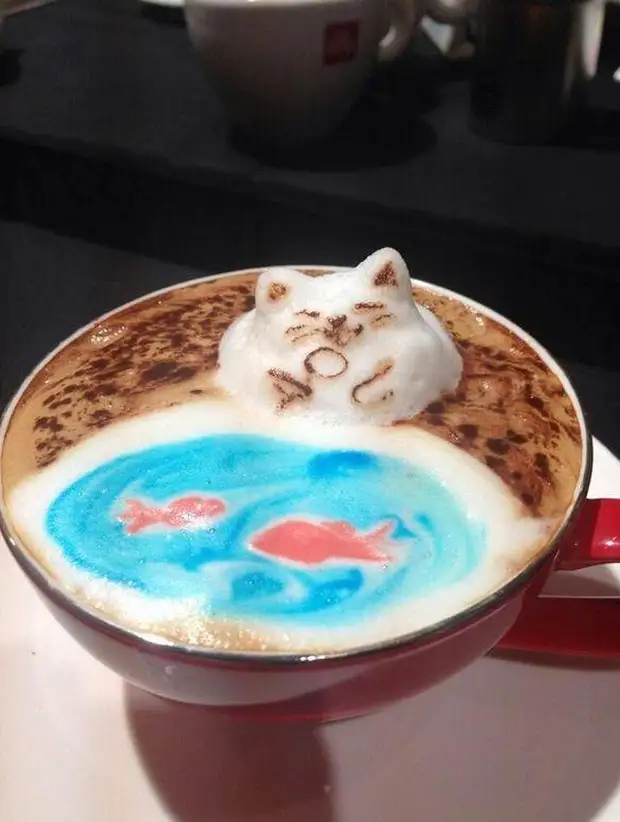 When cats are watching you from a cup of latte food, cats