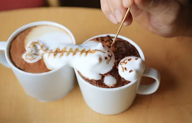 When cats are watching you from a cup of latte food, cats