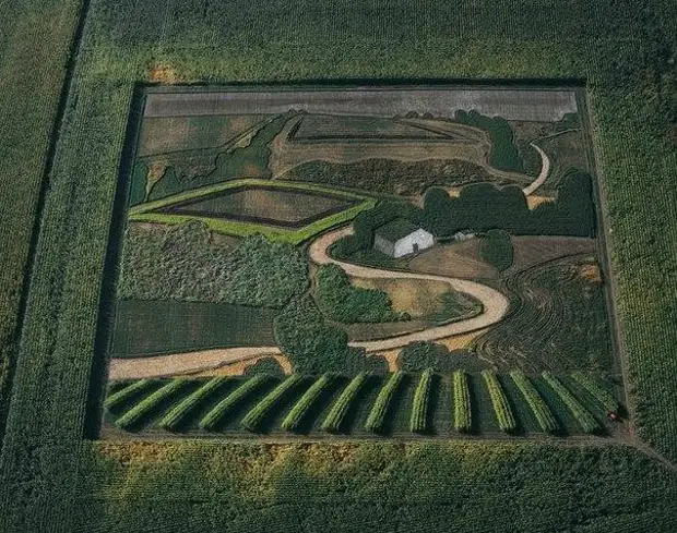 Jaðarteikningar eftir bandaríska listamanninn Stan Hurd Agropainting eftir Stan Hirst Earthworks, Staðreyndir