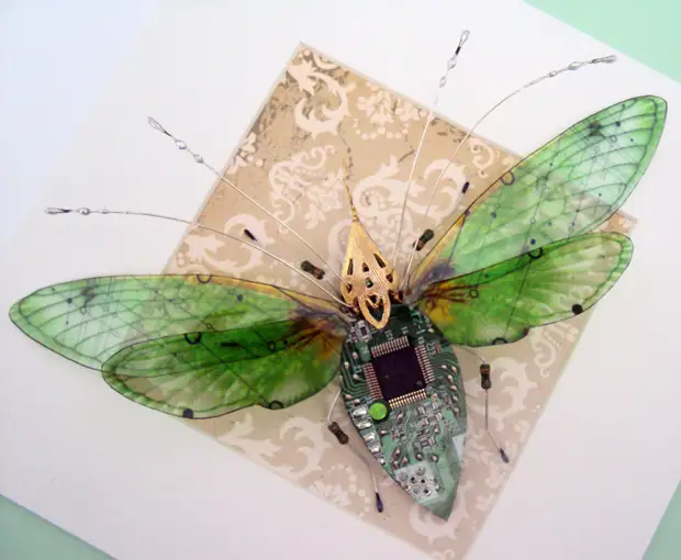 Frumusețe Art Nouveau: insecte înaripate din vechile circuite electrice de artă, insecte, techno