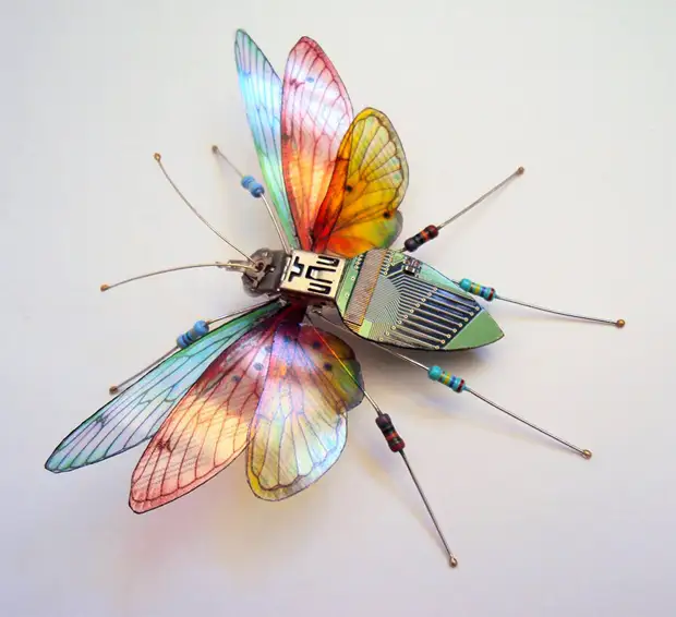 Frumusețe Art Nouveau: insecte înaripate din circuite electrice vechi artă, insecte, techno