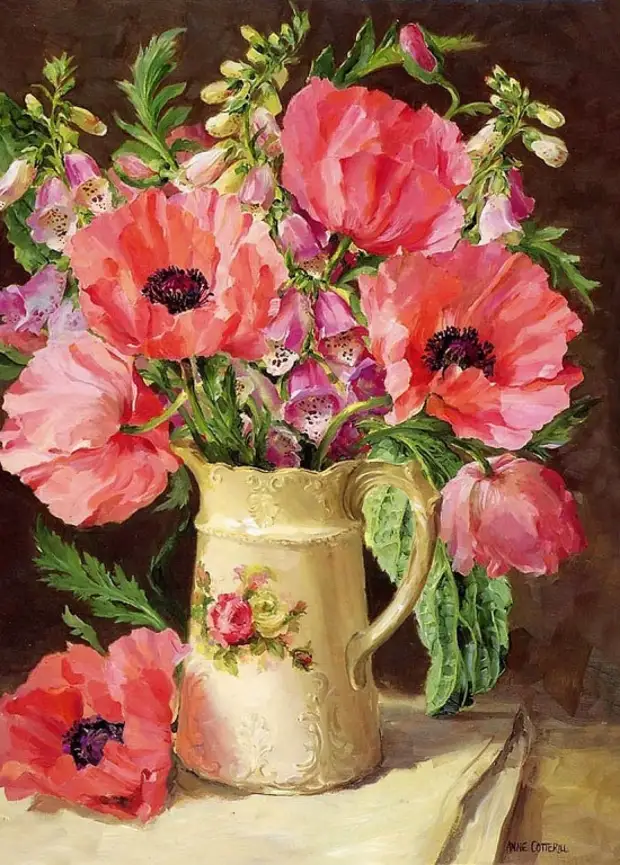 Artista Anne Cotterill (1933 - 2010). El mundo mágico de las flores frescas.