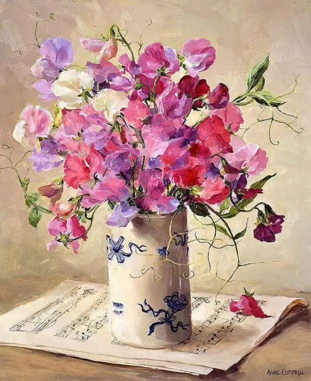 Artista Anne Cotterill (1933 - 2010). El mundo mágico de las flores frescas.