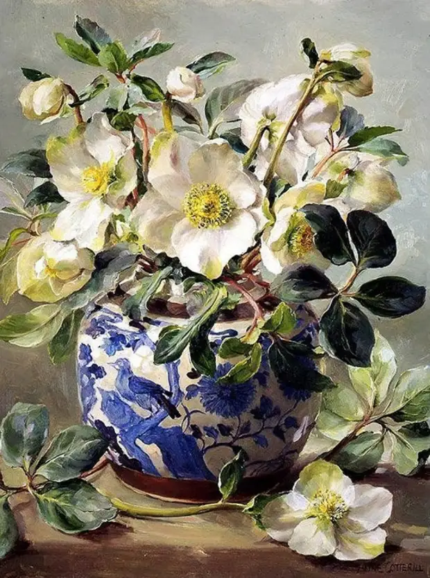 Artista Anne Cotterill (1933 - 2010). El mundo mágico de las flores frescas.