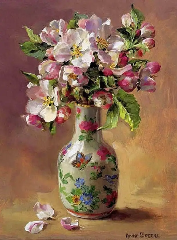 Artista Anne Cotterill (1933 - 2010). El mundo mágico de las flores frescas.