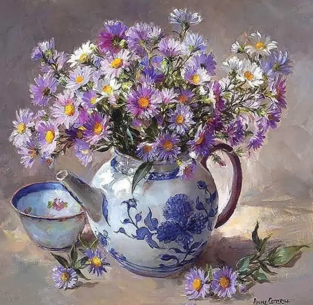 Artista Anne Cotterill (1933 - 2010). El mundo mágico de las flores frescas.