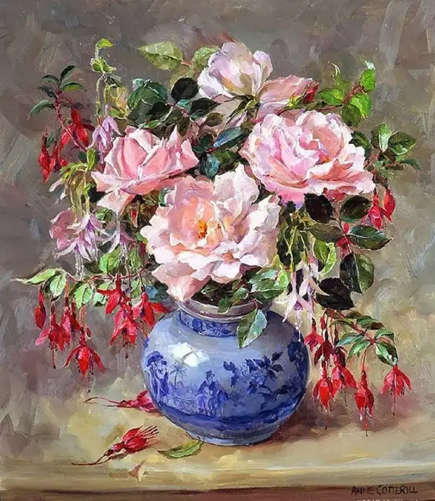 Artista Anne Cotterill (1933 - 2010). El mundo mágico de las flores frescas.