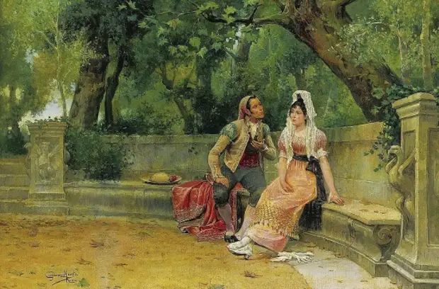 Artista Juan Gimenez y Martin (1855-1901). Serenata per una bella signora