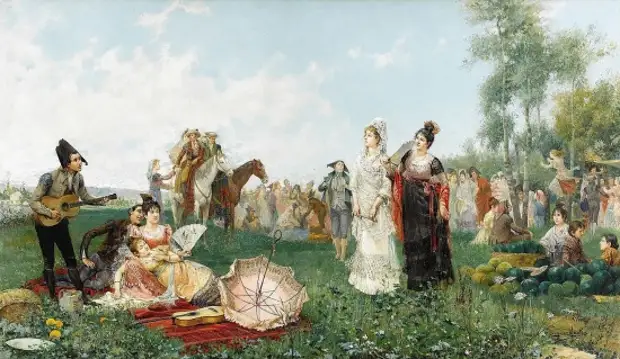 Artista Juan Gimenez y Martin (1855-1901). Serenata per una bella signora