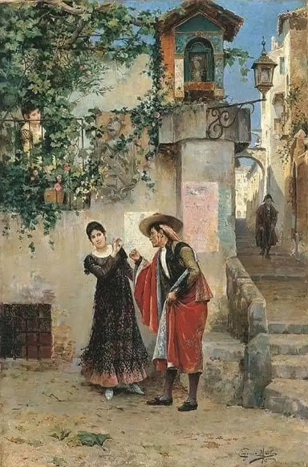 Artista Juan Gimenez y Martin (1855-1901). Serenata per una bella signora