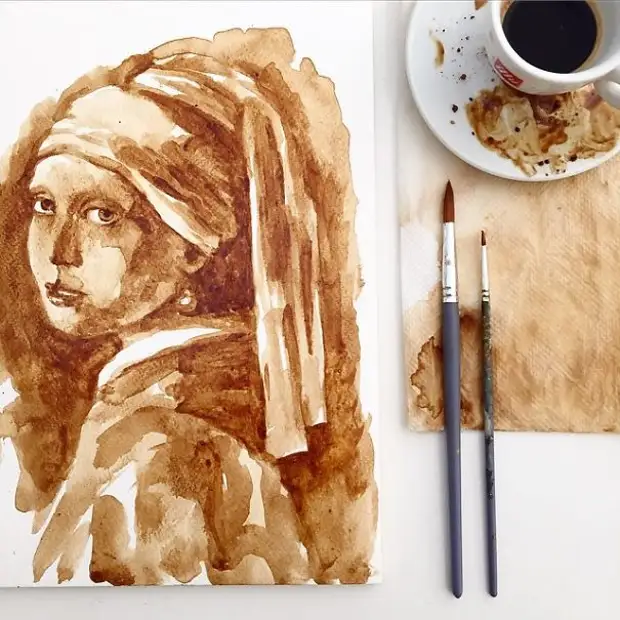 Girl with coffee pearl earring, drawings