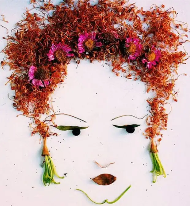 Incredibly delicate portraits made of flowers, berries and plants