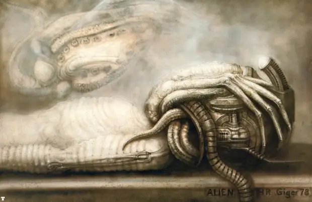 Giger Hans Rudolph. Wojambula waku Switzerland Giger, positi yayitali, chithunzi, waluso, wachilendo