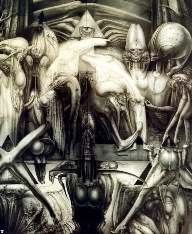 Giger Hans Rudolph. Wojambula waku Switzerland Giger, positi yayitali, chithunzi, waluso, wachilendo