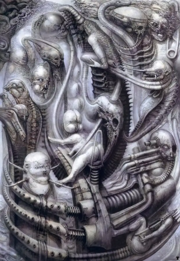 Giger Hans Rudolph. Svissneski listamaðurinn Giger, langur póstur, ljósmynd, listamaður, geimvera