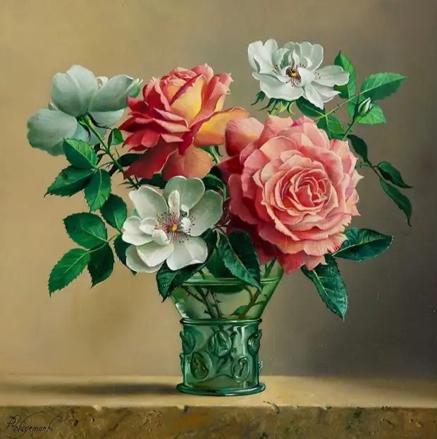 Artist Pieter Wagemans. Roses na -amasị m