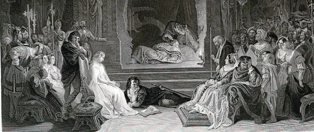 Fayil: Daniel Maclise - Ayyukan Shakespeare - Hamlet, filin wasan (Dokar III, Scene 2) .jpg