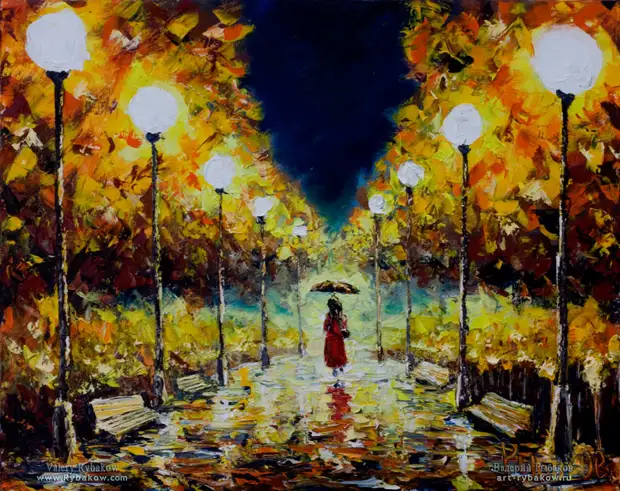 Night Oil Painting, night city landscape: Loneliness in the night