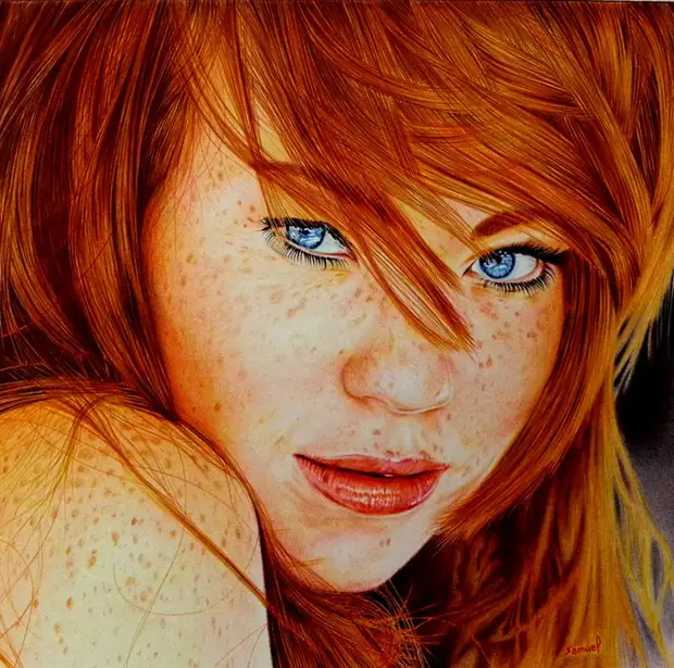 cute_redhead ___ ballpoint_pen_by_vianaarts-d6cd1e1 (700x694, 725Kb)