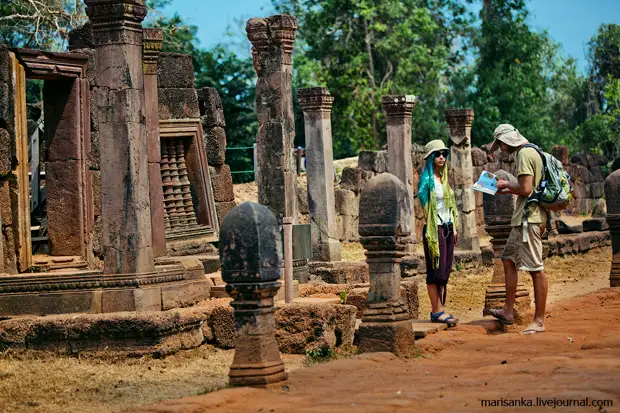 Chrám Banteay Srei: Citadela ženy. Kambodža.