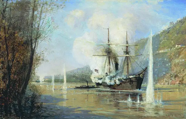 Attack vun engem tierkeschen Dampfer vun engem Zerstéierboot Joke de 16. Juni 1877. Fréier 1881